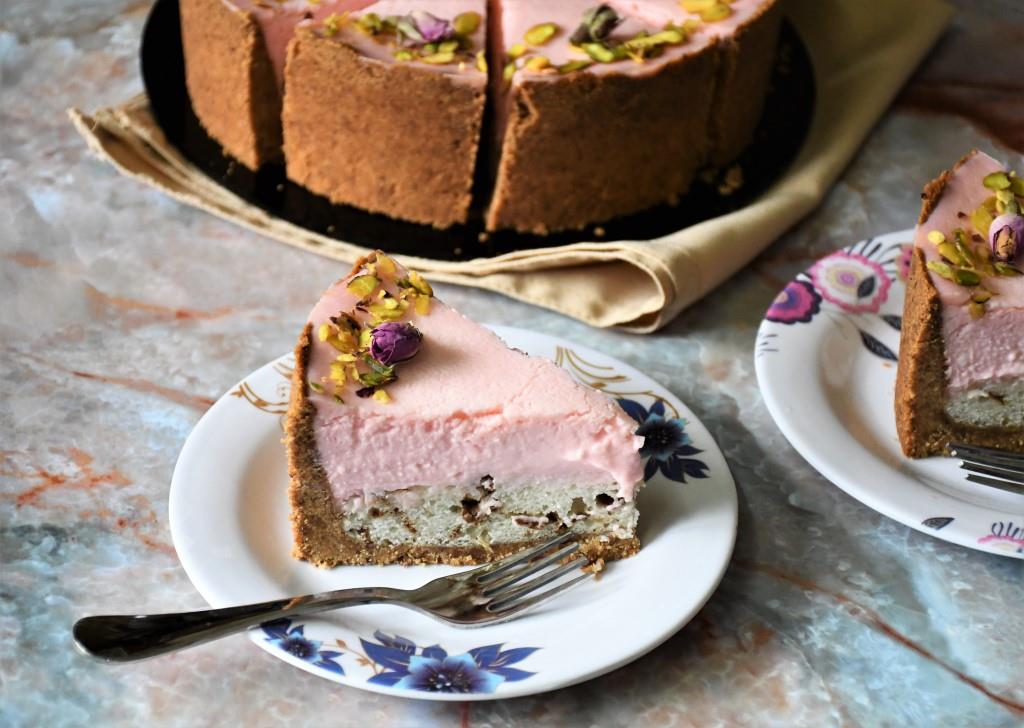 Eggless Baked Rose Cheesecake Recipe – Gayathri's Cook Spot
